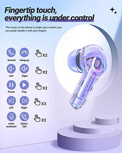 ACEFAST T8 Wireless Earphones Bluetooth 5.3 Headphones LED Power Display Mini Crystal in-Ear Earbuds with Wireless Charging Case Touch Control Built-in Mic Headphone for Sports Waterproof Earphone
