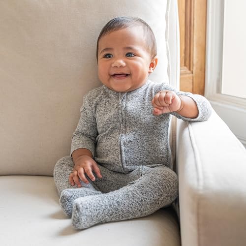 aden + anais Snuggle Knit Baby Boy or Girl Long Sleeve Zipper, One-Piece Footed Sleeper, Heather Grey, 0-3M