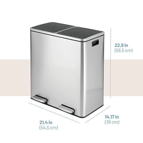 AWENN - Dual Kitchen Garbage Trash Can with Lid and Pedal - Touchless Round Shape Waste Bin - Stainless Steel Dustbin for Kitchen, Bathroom, Office and Outdoors โ Black (12.7 Gallon โ 48 Liters)