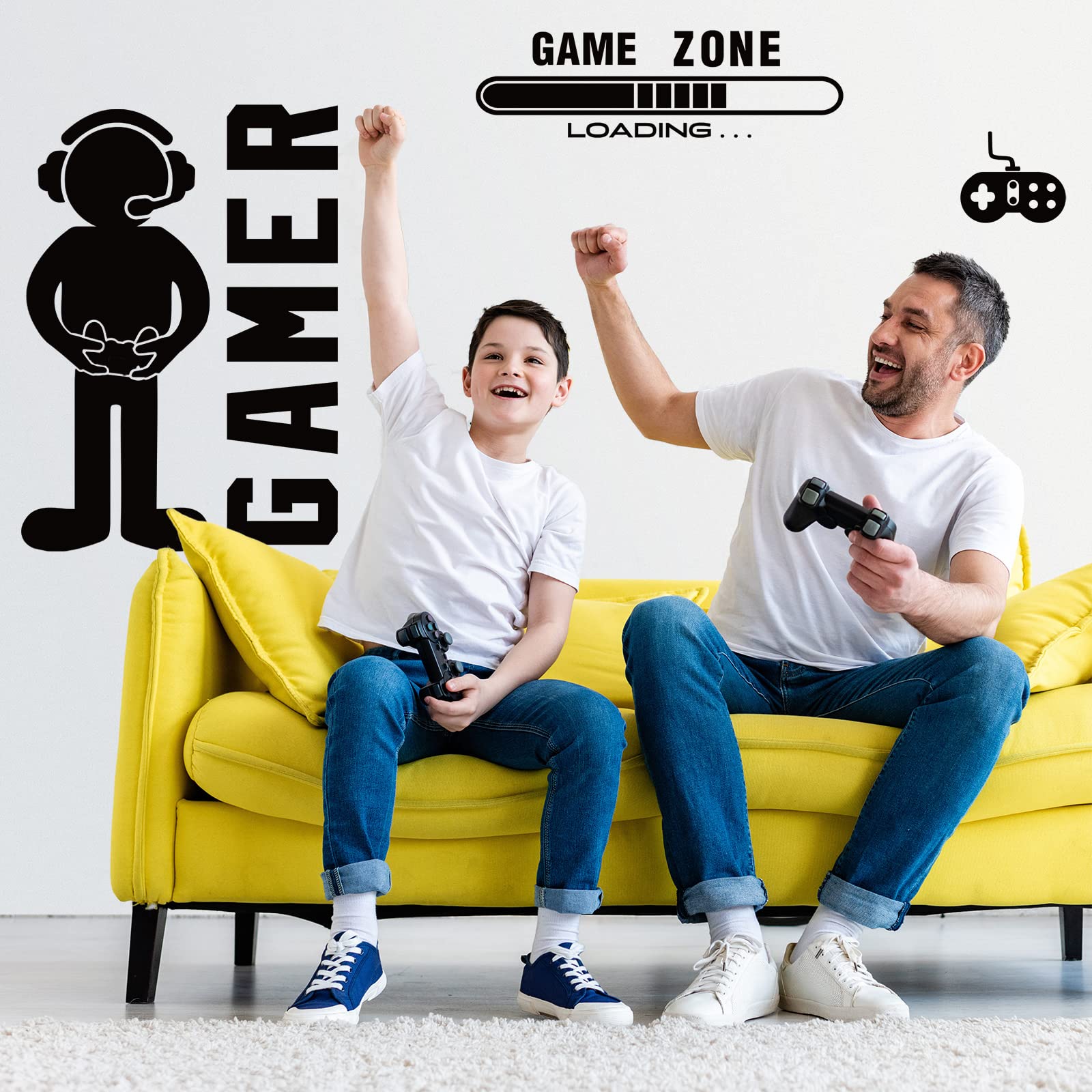 Gamer Sticker, Eat Sleep Game Wall Decal,Gamer with Controller Wall Decal, Game Zone, Video Game, Wall Stickers Mural for Home, Playroom Bedroom Decoration (Black)