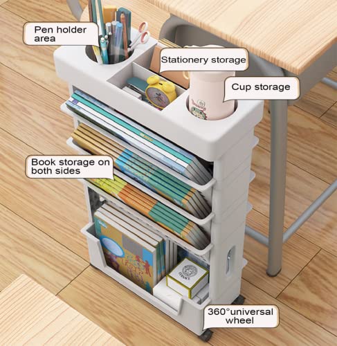 APBATS 5 Tier Book Rack Storage Bookshelf, Removable Movable Unique Bookcase, Utility Organizer White Bookshelves for Kids Children Students Study in Bedroom Living Room Home School