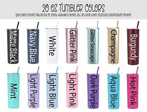 AVITO Personalized Tumbler - Laser Engraved - 20 oz Stainless Steel Skinny Tumbler - Includes Straw and Lid - Vacuum Insulated - Personalized Gift for Bridal Party, Birthday, Teacher Gift