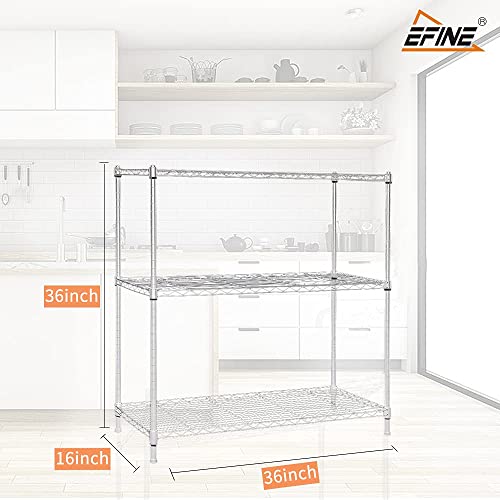 Catalina Creations EFINE 3-Shelf Chrome Shelving Unit with 3-Shelf Liners, Adjustable Rack, Steel Wire Shelves Storage for Kitchen and Garage (36W x 16D x 36H)