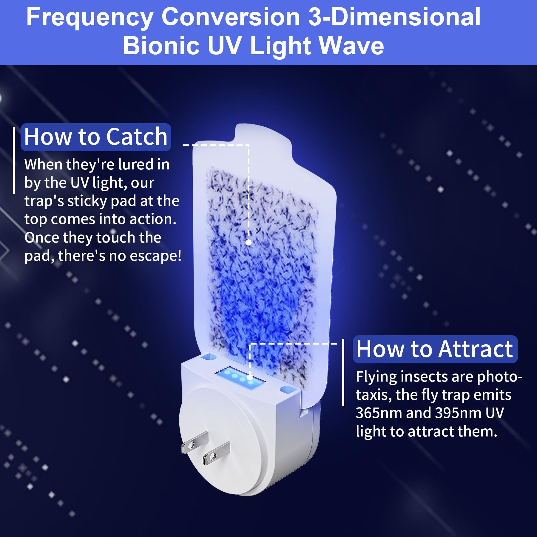 2 Pcs Fruit Fly Traps for Indoors Plug-in Flying Insect Trap, Gnat Traps for House Indoor with Non-Toxic UV Light Attractant Bug Zapper Mosquito Trap Includes 10 Sticky Refills for Home Office