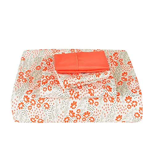 American Home Collection 6 Piece Print Bedding Sheets & Pillowcases Set Brushed Microfiber Wrinkle Free 14 Inches Deep Pocket Coral Patterned Sheets (Queen, Peach Floral)