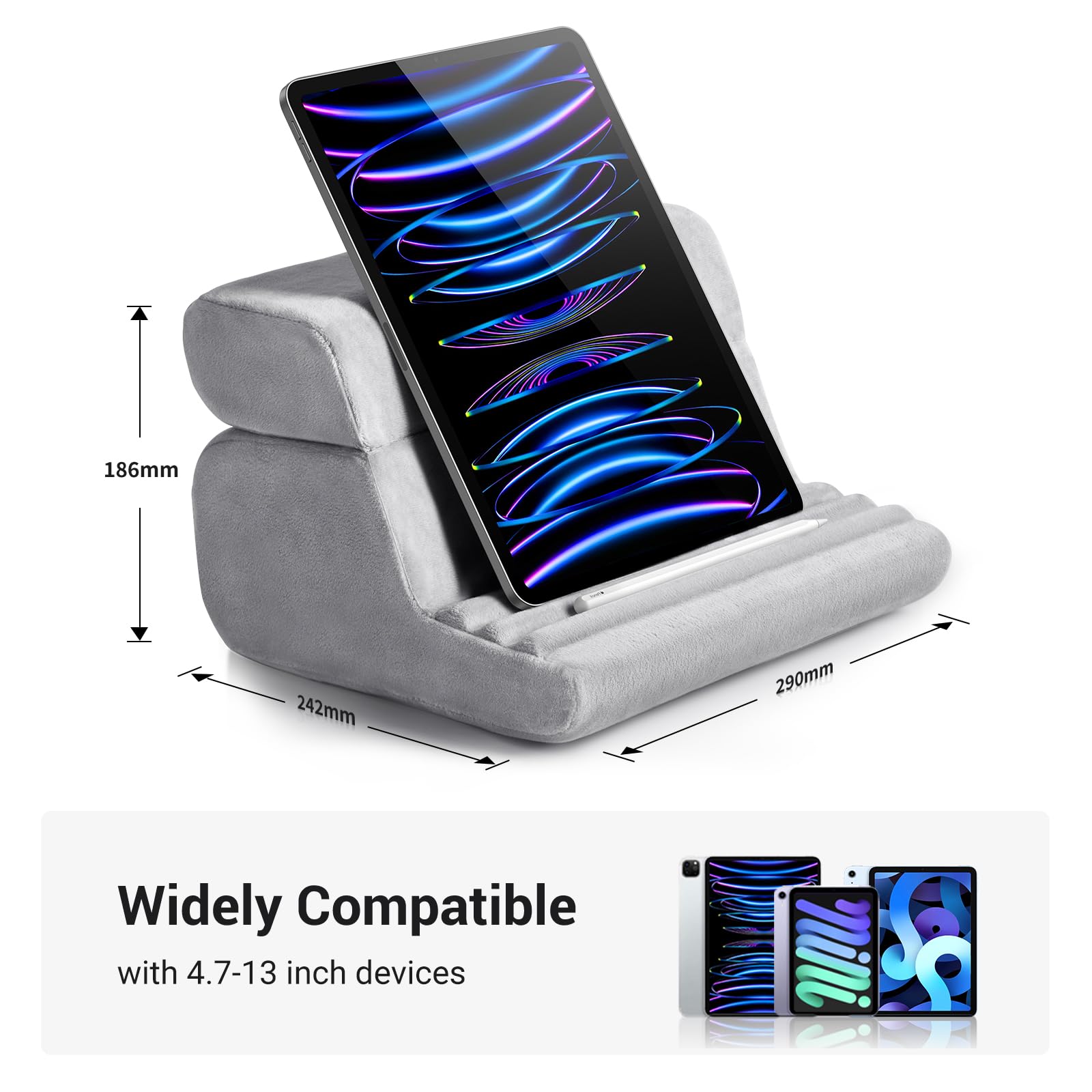 UGREEN Tablet Pillow Stand for Lap Soft Holder Bed with 3 Viewing Angles Adjustable Home Office Accessories Compatible for iPad Pro 13 12 11 10.5 Air Mini 5 4 3 2 Phone 16 15 14 E-Reader Grey