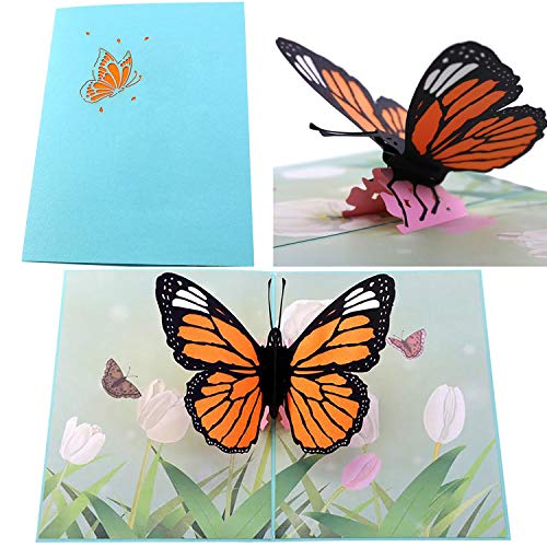 Aloha Cards 3D Pop Up Greeting Cards For Birthdays, Thank You, All Occasions/Packaged with Envelope Protective Bag (4 Pack: Butterfly, Lily Bouquet, Cupcake, Birthday Cake)