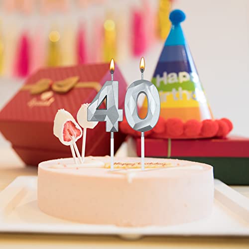 30th Birthday Candles for Cake, Silver Number 30 3D Diamond Shaped Candle Birthday Decorations Party Supplies for Women or Men