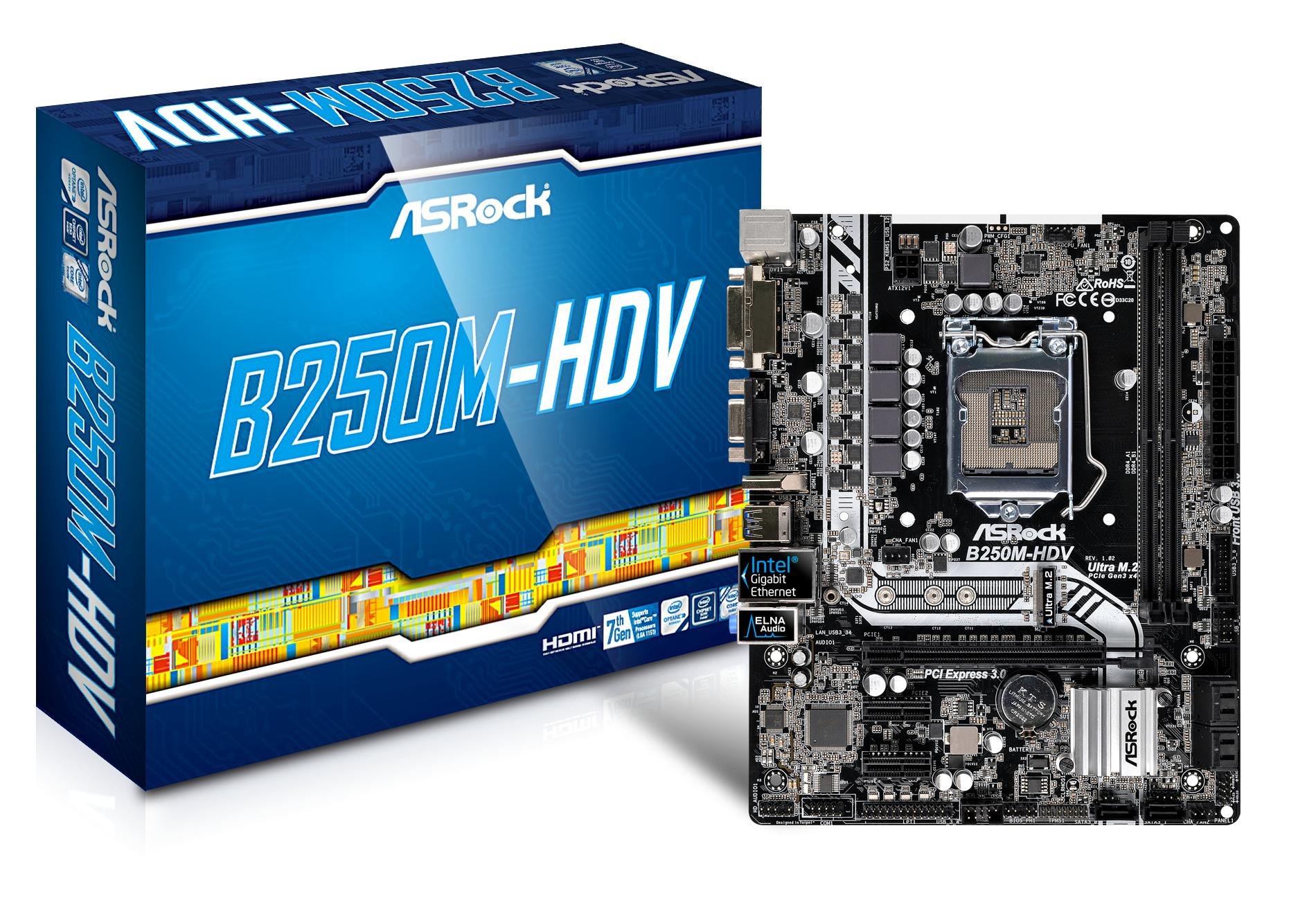ASRock B250M-HDV LGA1151/ Intel B250/ DDR4/ SATA3&USB3.0/ M.2/ A&GbE/ MicroATX Motherboard