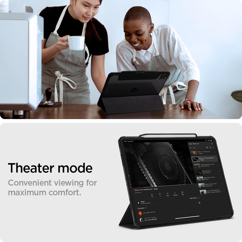 Spigen Ultra Hybrid Pro Designed for iPad Pro 12.9 inch Case M2 6th Generation (2022) / 5th Generation (2021) with Clear Transparent Back and Pencil Holder - Black