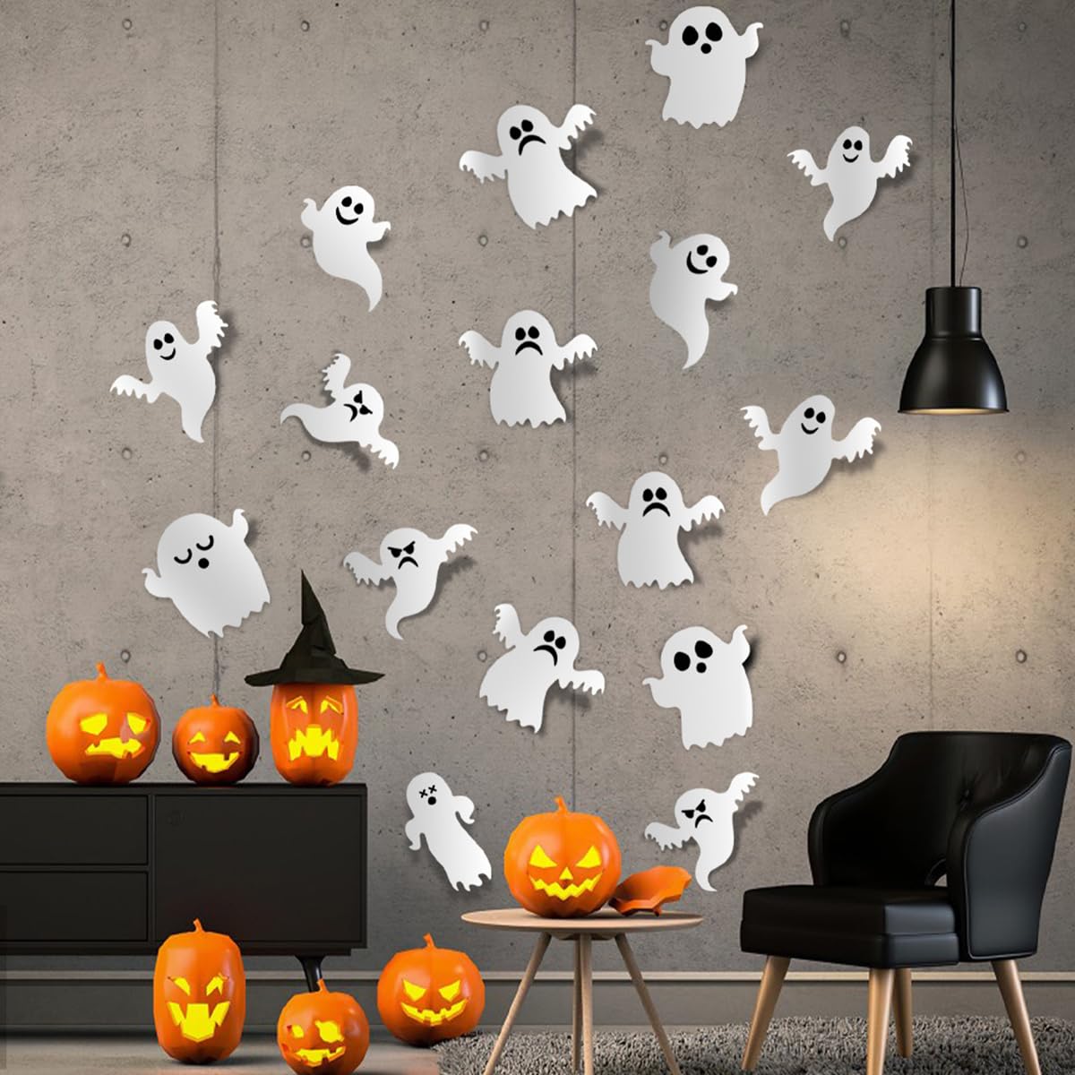 21 Pcs Halloween Ghost Wall Decor 3D Cute Ghost Stickers Halloween Decorations Reusable Self-Adhesive White Ghost Wall Decals Halloween Party Supplies for Gothic Home Window Door Wall Room Decor