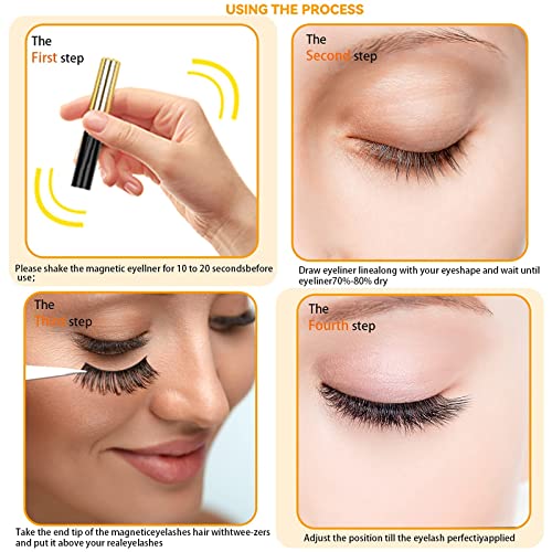 Upgraded 3D 5D Magnetic Eyelashes with Eyeliner Kit, 10 Pairs Natural Look 5 Magnets Eyelashes with Tweezer,Waterproof Liquid Eye Liner,Softer Reusable False Lashes Ultra Strong Hold and No Glue