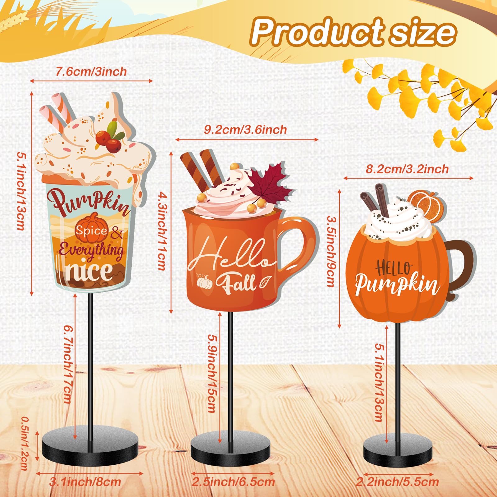 3 Pcs Fall Thanksgiving Wood Table Decor Fall Coffee Bar Decor Pumpkin Mug Maple Leaf Wooden Sign Fall Table Centerpieces for Autumn Thanksgiving Decorations Indoor Outdoor