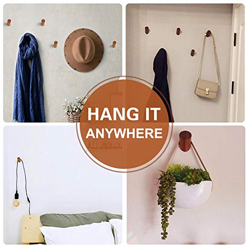 Felidio Wood Wall Hooks, 4 Pack Coat Hooks Wall Mounted Rustic Wooden Hooks Heavy Duty Robe Hook Hat Rack | Hooks for Hanging Bathroom Towels Clothes Hanger (Walnut Wood)