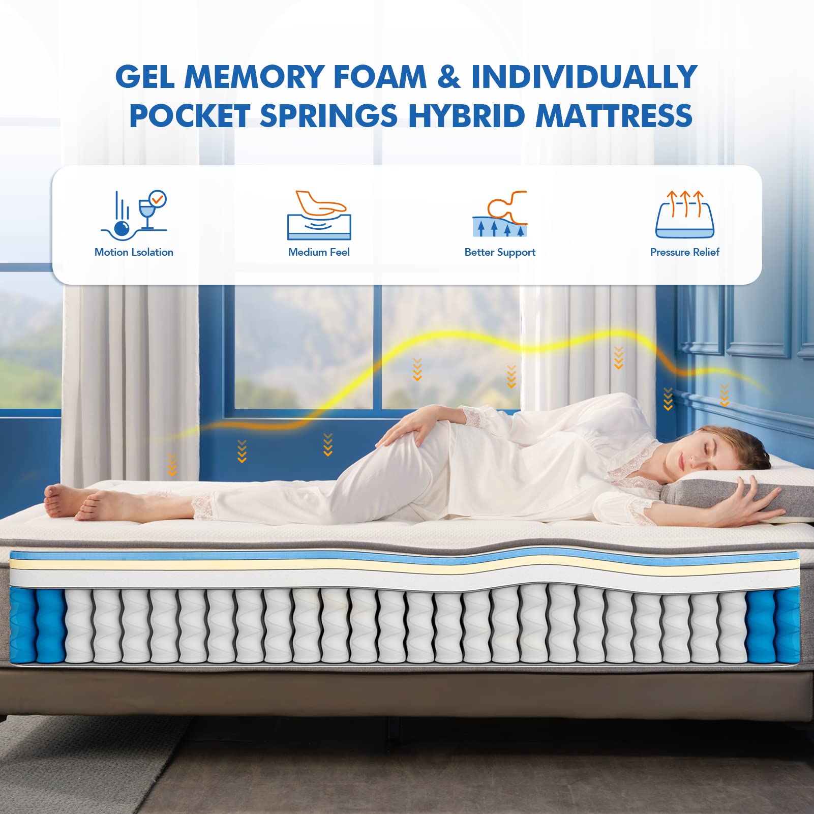 Full Mattress, DIGLANT 12 Inch Gel Memory Foam Hybrid Mattress, Euro Top Pocket Spring Mattress in a Box, Balance Support & Motion Isolation, Medium Feel Mattress, CertiPUR-US Certified