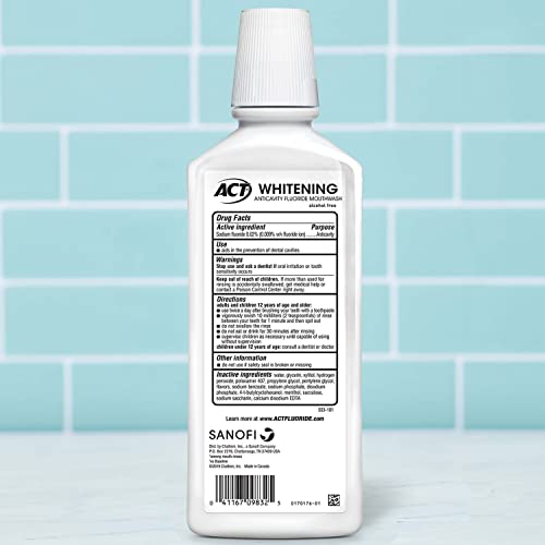 ACT Whitening + Anticavity Fluoride Mouthwash 16.9 fl. oz. With Zero Alcohol, Dye Free, Gentle Mint