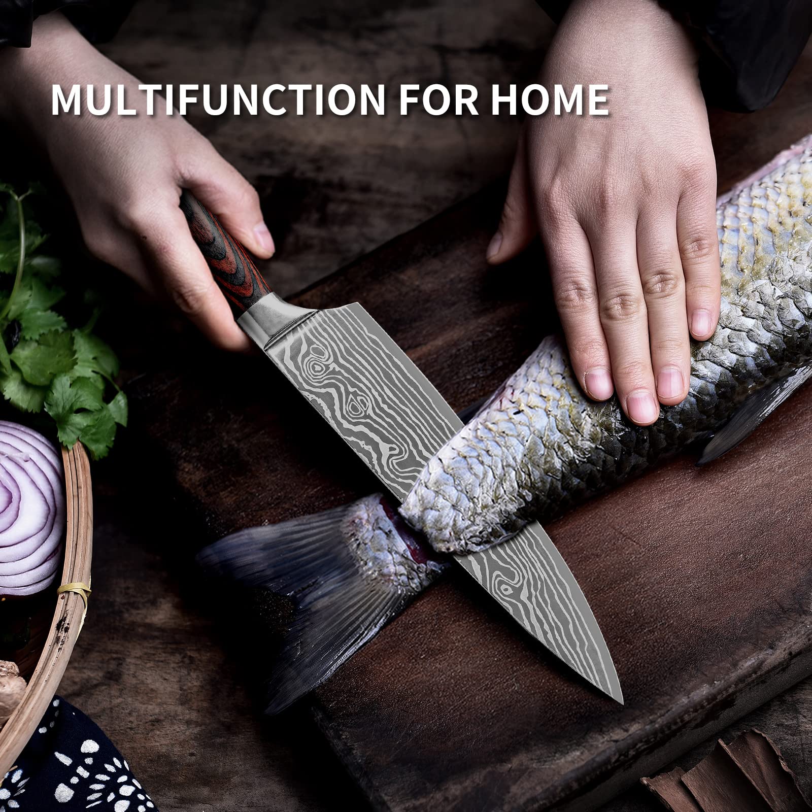 AIXIHOM Kitchen Chef Knife 8 inch Japanese Chefs Knife,Professional Chef Knives for Cooking,Carbon Stainless Steel Sharp Cutting Knife with Ergonomic Handle & Gift Box