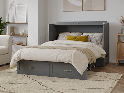 AFI, Hamilton Murphy Bed Chest with 6 inch Memory Foam Folding Mattress, Built-in Charging Station and Storage Drawer, Full, Grey