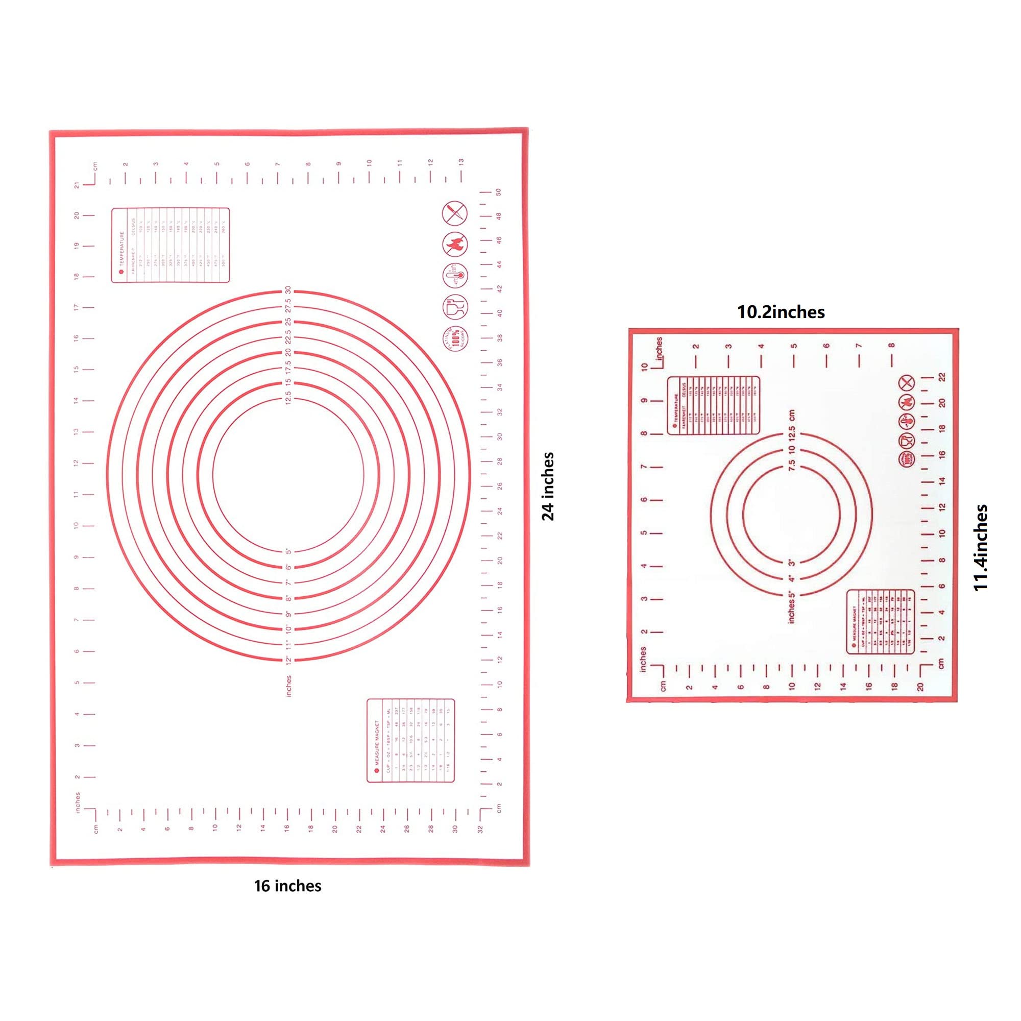 2 Pack Silicone Pastry Mat Non-Stick Pizza Baking Mat, Dough Mat for Rolling,Fondant Mat with Measurement Counter Mat, Oven Liner, Pie Crust Mat, 40*5*5cm