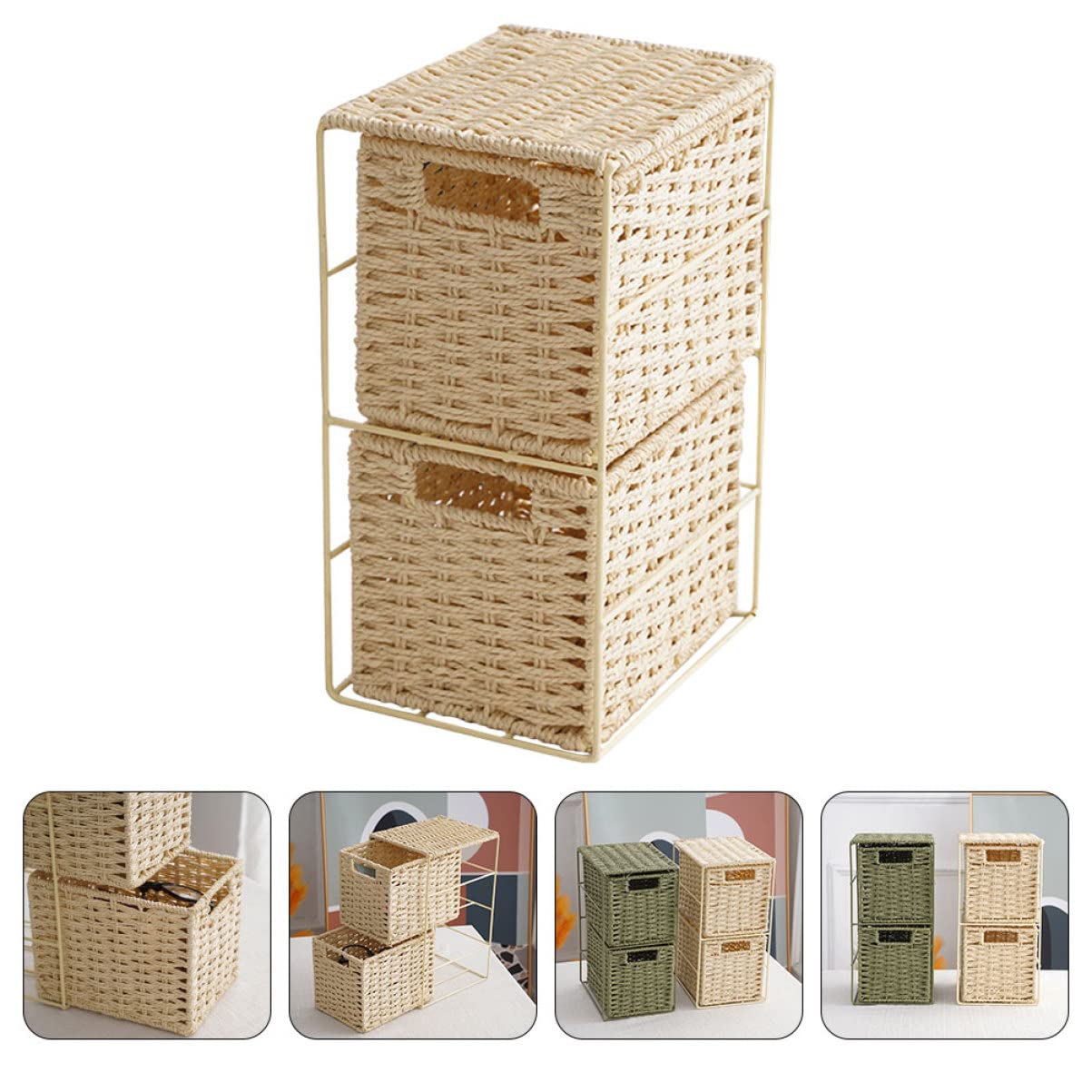 Cabilock Rattan Double Layer Basket wicker basket 3 drawer plastic storage 2 tier organizer baskets woven sliding basket plastic drawers for clothes pantry pvc imitation rattan egg to weave