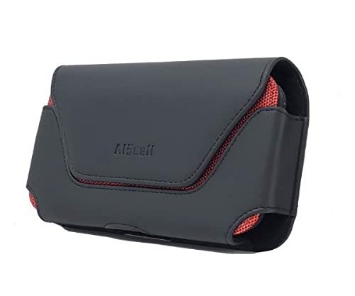 AIScell Red Black Oversize Leather Pouch Holster Belt Loop Case Universal Faux Leather Horizontal Cellphone Belt Clip Hip Holster for Smartphones 7.00X3.60X0.60 Inches Fits Phone with Thick Cover