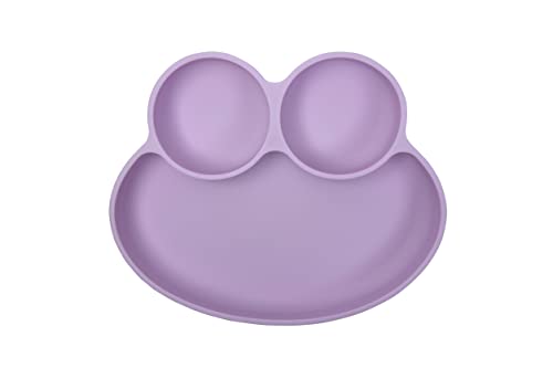Abiie Octopod Frog Silicone Plates with Suction - Spill Proof, Easy to Clean - BPA-Free Bowl - Suction Plates for Baby and Toddler - Training & Feeding Divided Grip Dish (Pink Lavender)