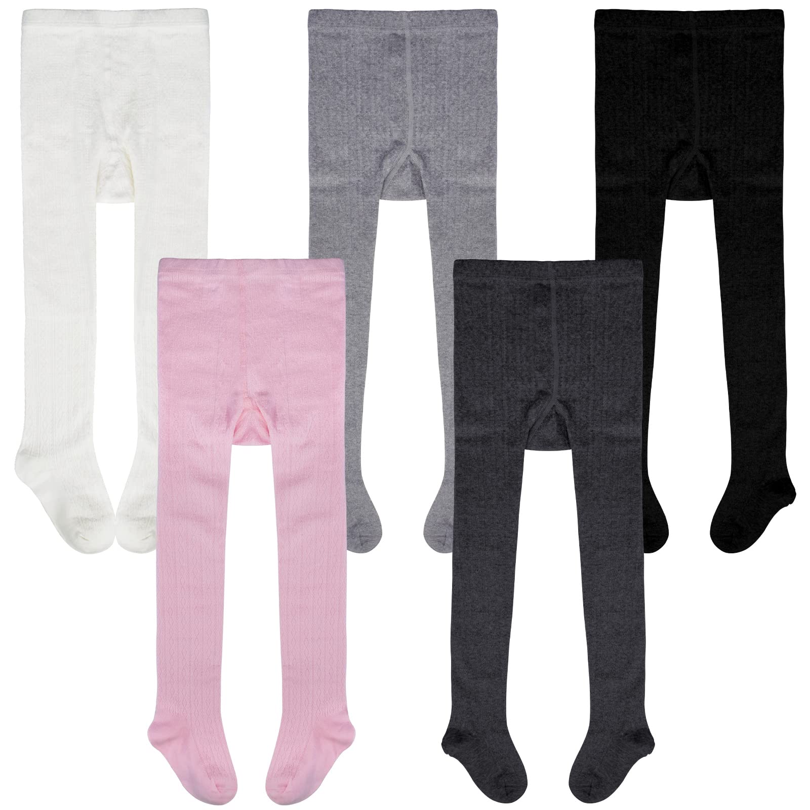 Ehdching 5 Pack Baby Toddler Girls Children Cable Knit Cotton Tights Leggings Stocking Pants (L(6-8 Years))