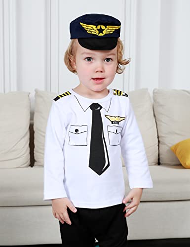 COSLAND Pilot Costume for Boys Todder Halloween Outfit, White, 12-18 Months