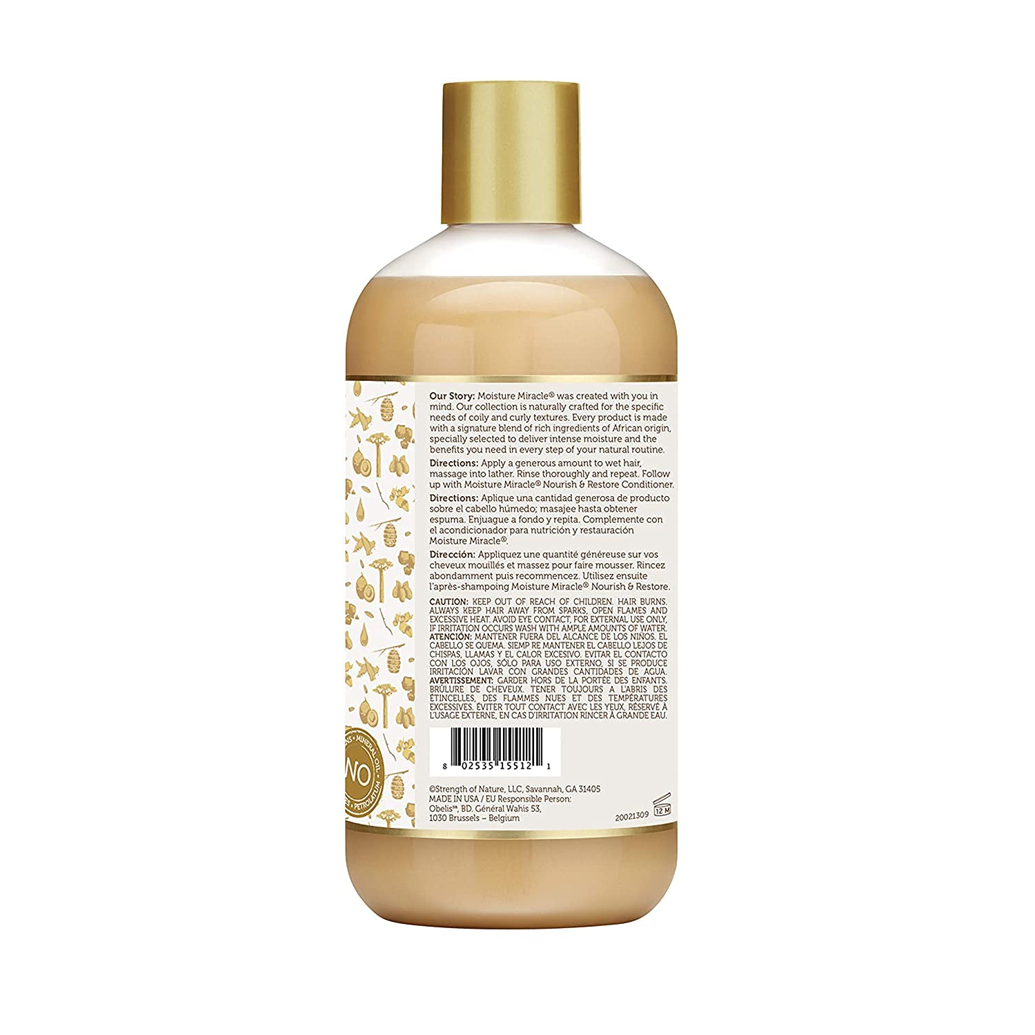 African Pride Moisture Miracle Honey & Coconut Oil Shampoo - For Natural Coils & Curls, Nourishes & Shines, Sulfate Free, Color Safe, 12 oz (3 Pack)