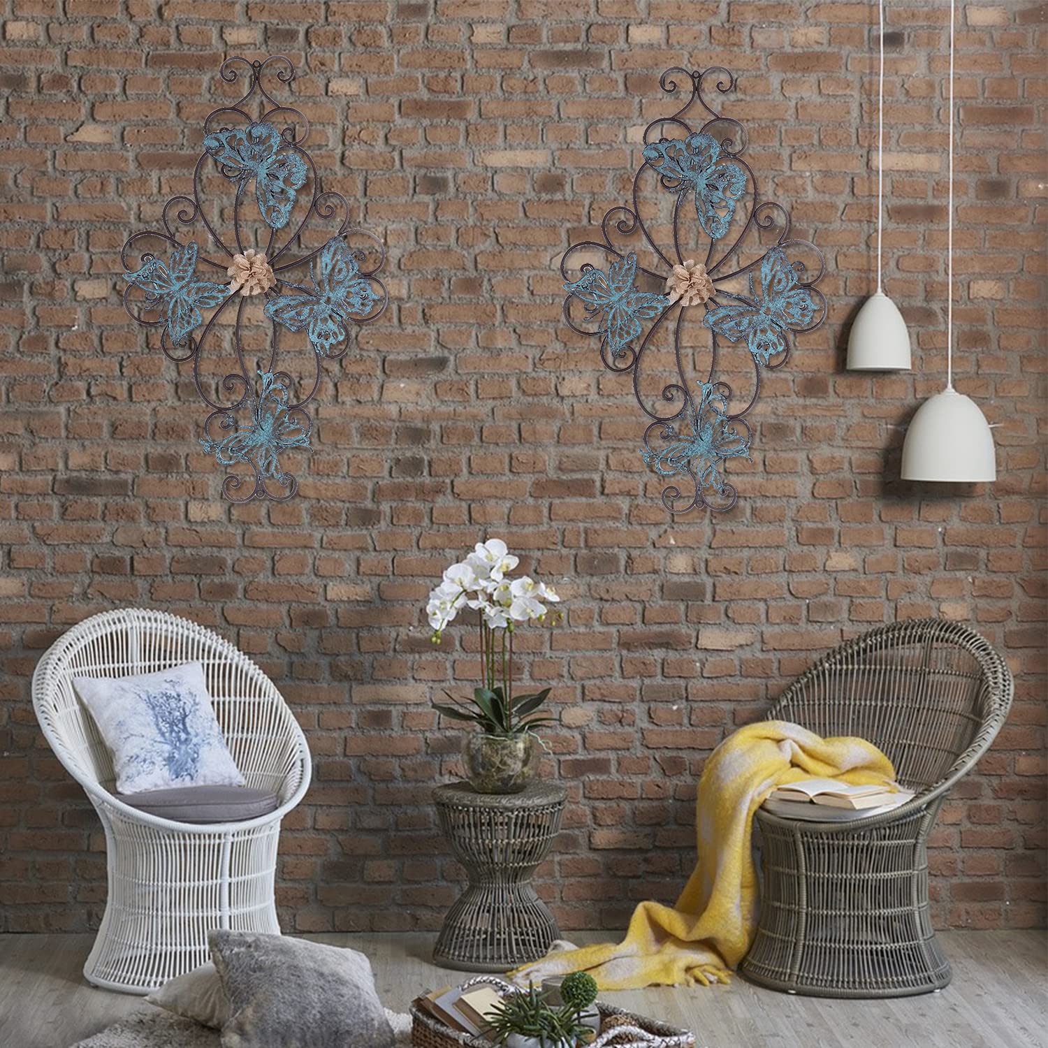 Adeco Metal Butterfly Scroll Wall Sculpture 26.5" Wall Art Decor Hang Indoor Outdoor for Home, Bedroom, Living Room, Office, Garden