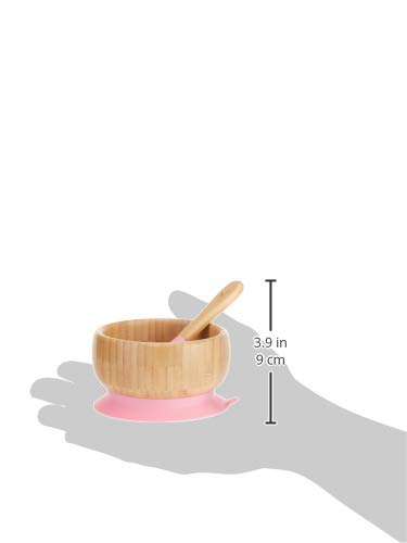 Avanchy Bamboo Baby Bowl with Spoon and Removable Silicone Suction Base – Non-Toxic, BPA-Free Feeding Bowl for Babies and Toddlers – Natural Bamboo Suction Bowl, Green
