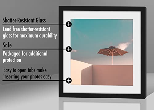 Americanflat 10x10 Picture Frame in Black - Thin Border 8x8 Picture Frame with Mat or 10x10 Frame Without Mat - Shatter Resistant Glass - Horizontal and Vertical Formats for Wall and Tabletop