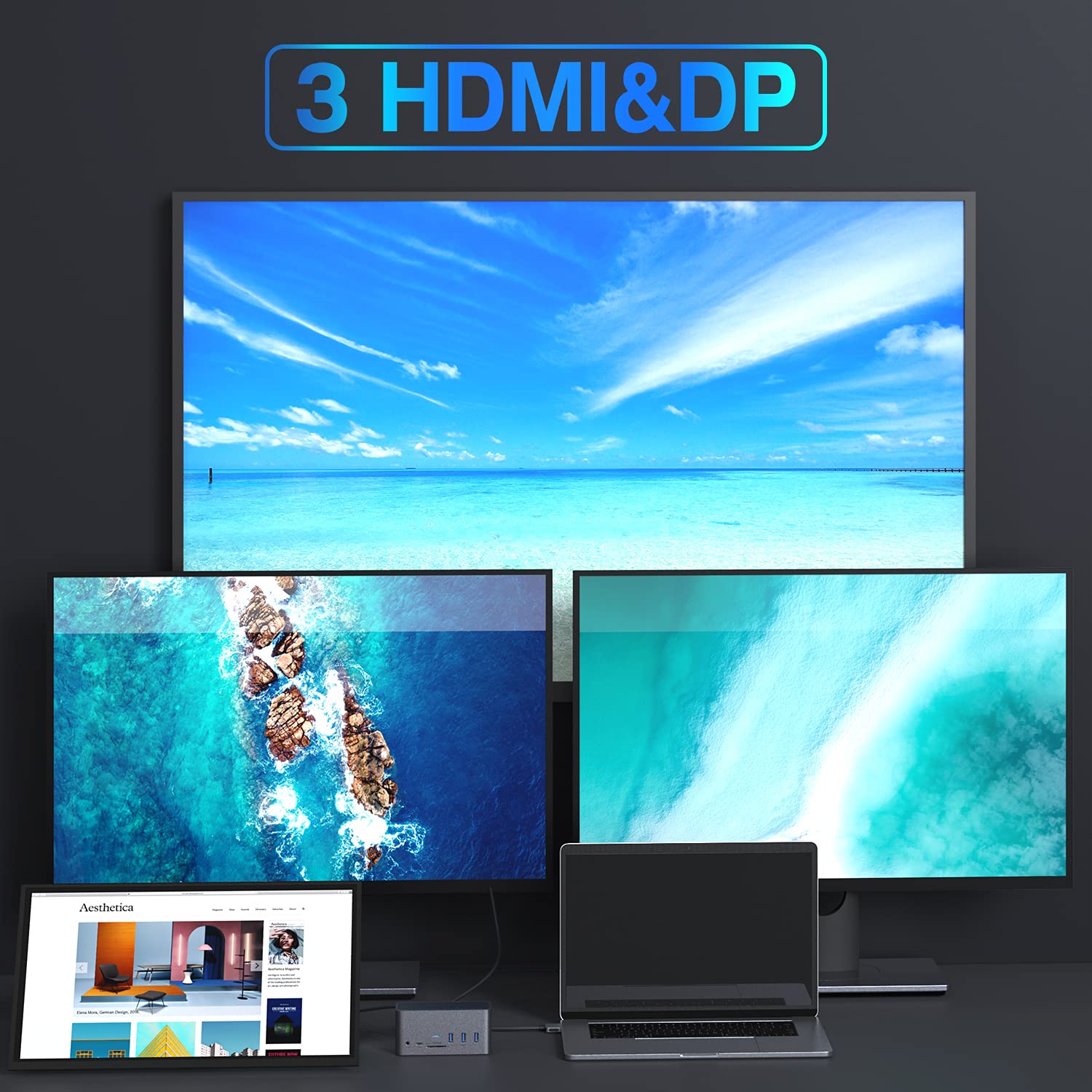 USB C Docking Station,18 in 1 Quadruple Display Docking Station with 4K HDMI+SSD Enclosure+DP Display+Ethernet+USB+SD for MacBook Pro/Air, Surface Pro 7, Dell XPS 13, More Thunderbolt 3 Laptops
