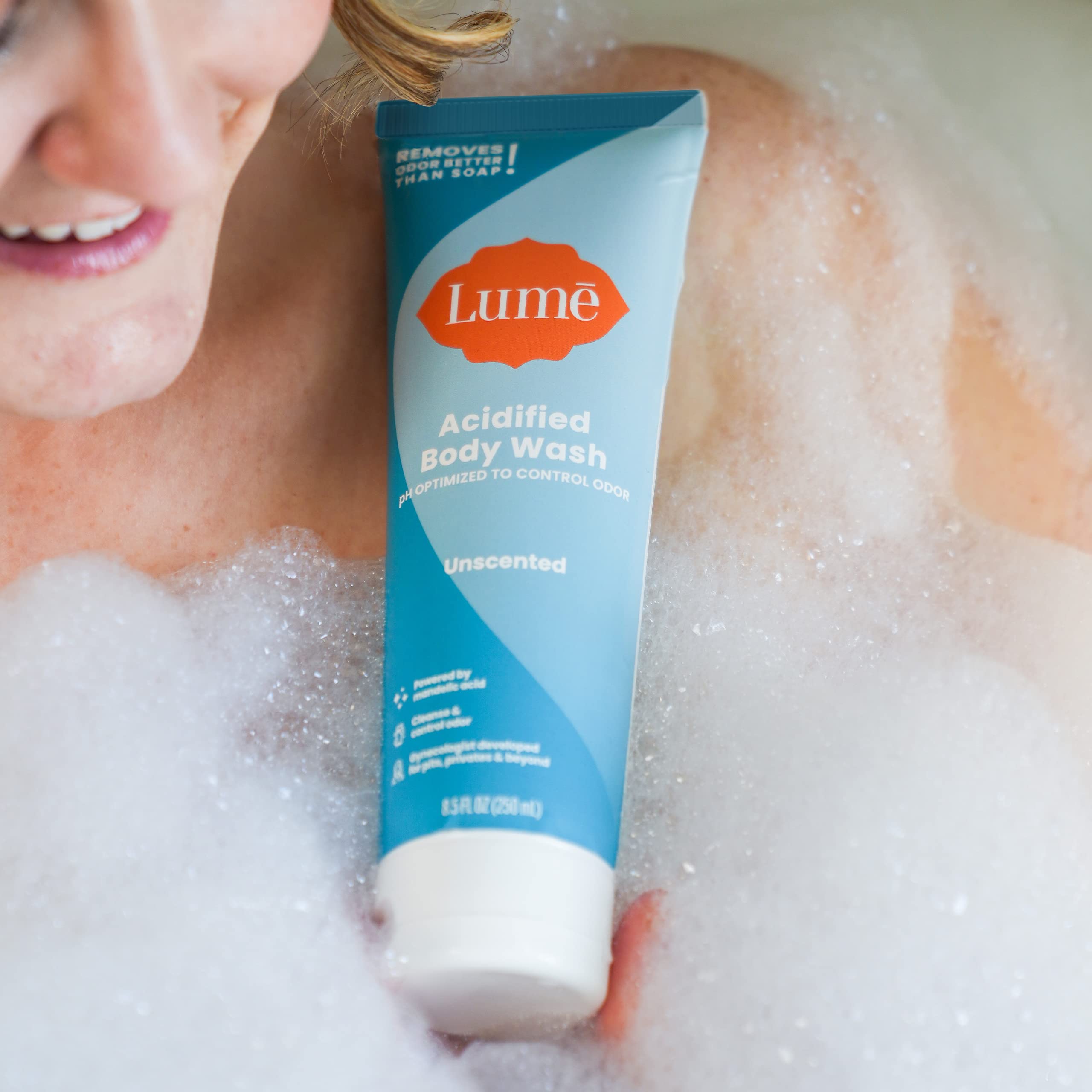 Lume Acidified Body Wash - 24 Hour Odor Control - Removes Odor Better than Soap - Moisturizing Formula - Formulated Without SLS or Parabens - OB/GYN Developed - 8.5 ounce (Unscented)