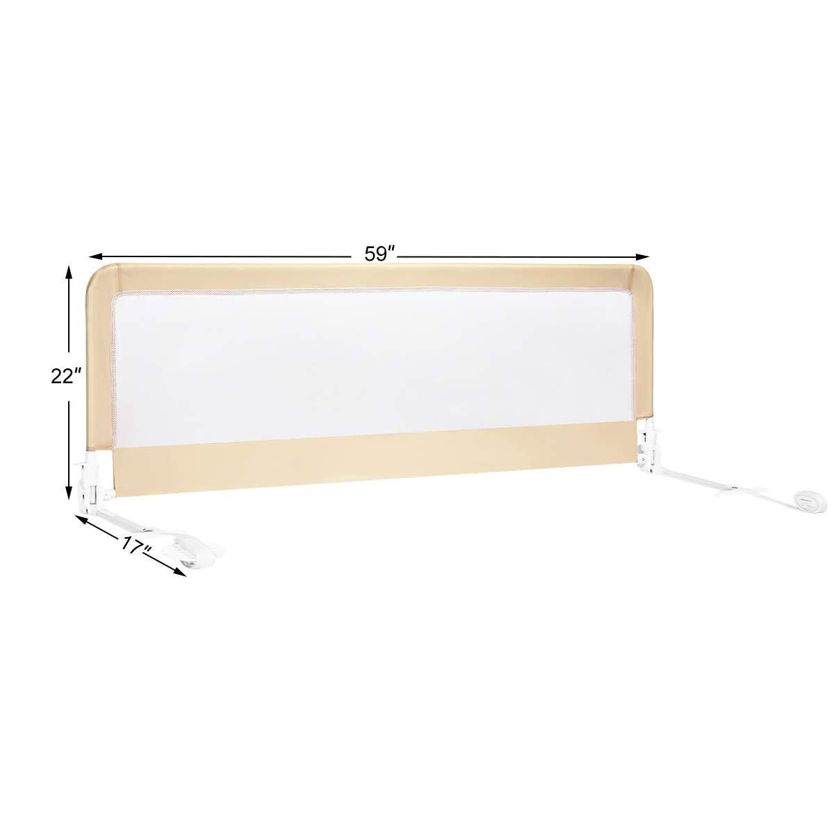 Costzon Bed Rail for Toddlers, 2 PCS Extra Long Swing Down Safety Bed Guards w/Straps for Convertible Crib, Kids Twin, Double, Full Size, Queen & King Bed, Folding Bed Rails for Baby (59-Inch, Beige)