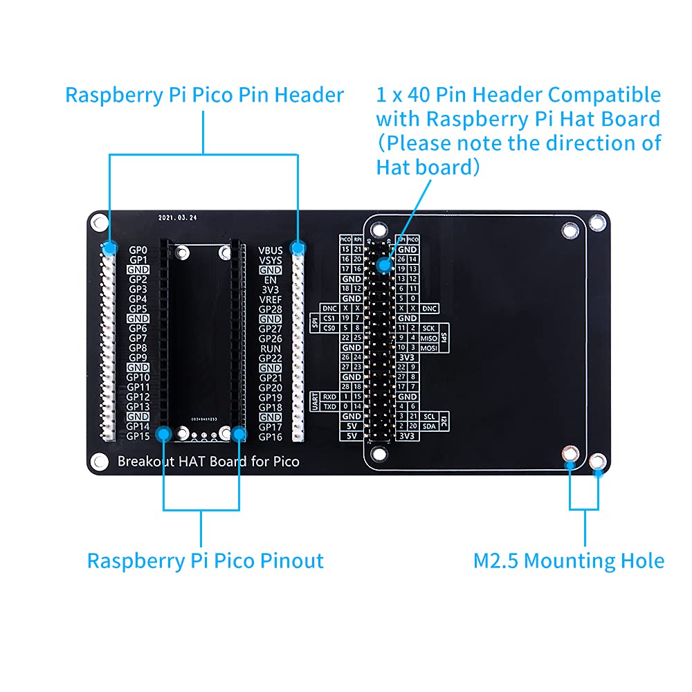 GeeekPi Breakout HAT Board for Raspberry Pi Pico/Pico W, GPIO Expansion Board Breakout HAT Module for Raspberry Pi Pico/Pico W, Support Raspberry Pi HAT Board with 40Pin Pin Header