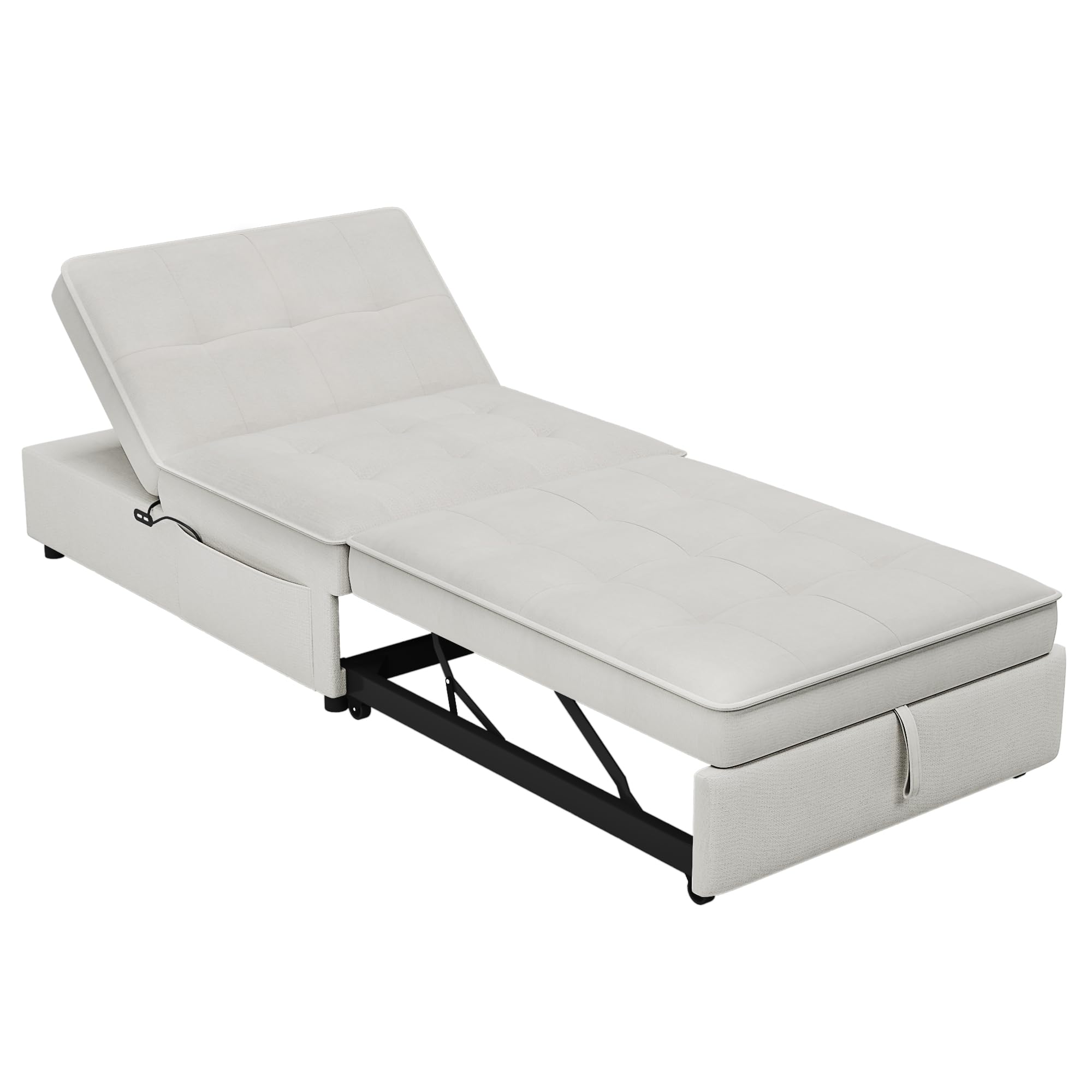 4-in-1 Sofa Bed, Chair Bed, Multi-Function Folding Ottoman Bed with Storage Pocket and USB Port for Small Room Apartment,Living Room,Bedroom,Hallway,White