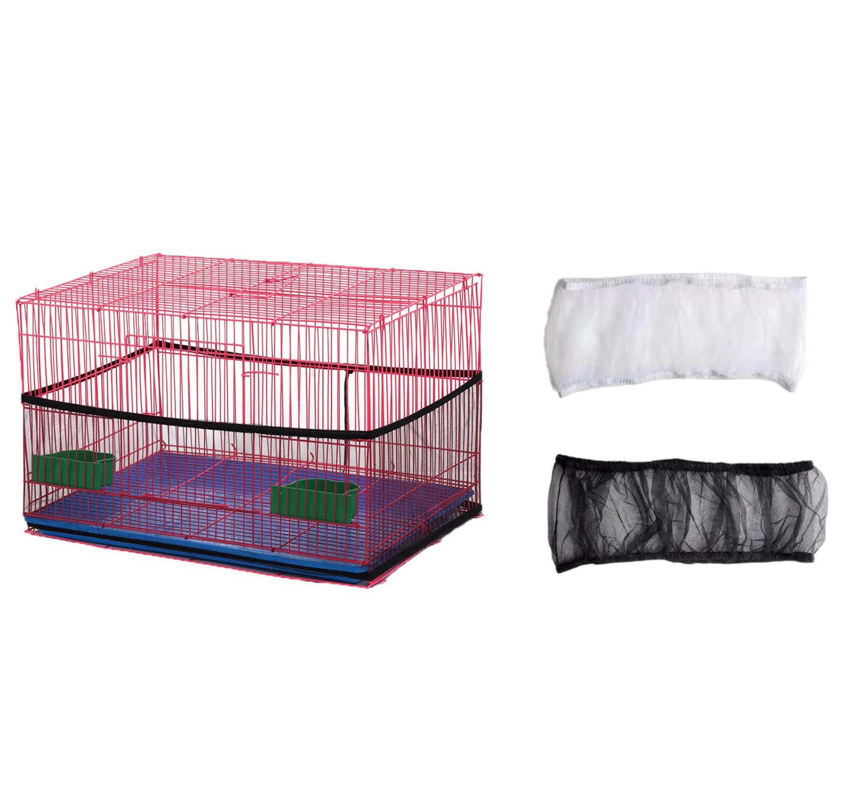 2 Pieces Bird Cage Seed Catcher, Universal Nylon Mesh Bird Cage Cover, Airy Cage Net Stretchy Skirt for Parakeet Parrot Macaw African Round Square Cage, Prevent Scatter and Mess (Black+White, M)