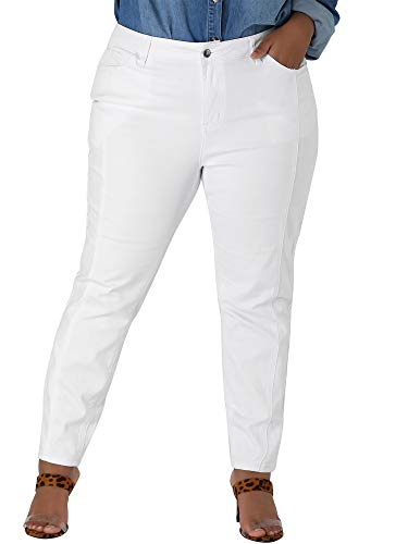 Agnes Orinda Women's Plus Size Mid Rise Stretch Washed Skinny Jeans, Casual Denim Jean Jeggings 2X White