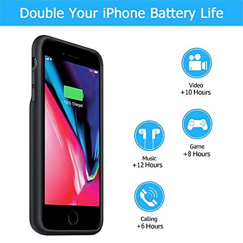 Battery Case for iPhone SE 3/6/6s/7/8/SE 2020, [6500mAh] Rechargeable Smart Extended Charging Case Compatible with iPhone SE 3/6/6s/7/8/SE 2020 (4.7 inch) Backup Power Battery Pack Charger Case-Black