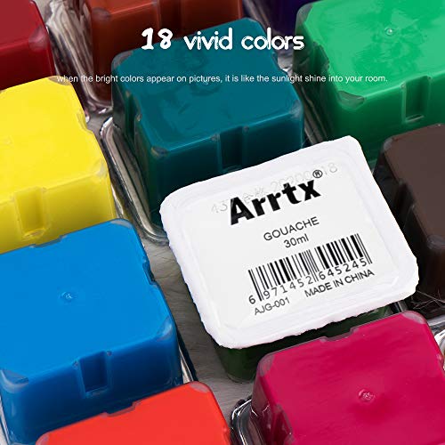 Arrtx Gouache Paint Set, 18 Colors x 30ml Unique Jelly Cup Design, Portable Case with Palette for Artists, Students, Gouache Opaque Watercolor Painting (Mint Green)