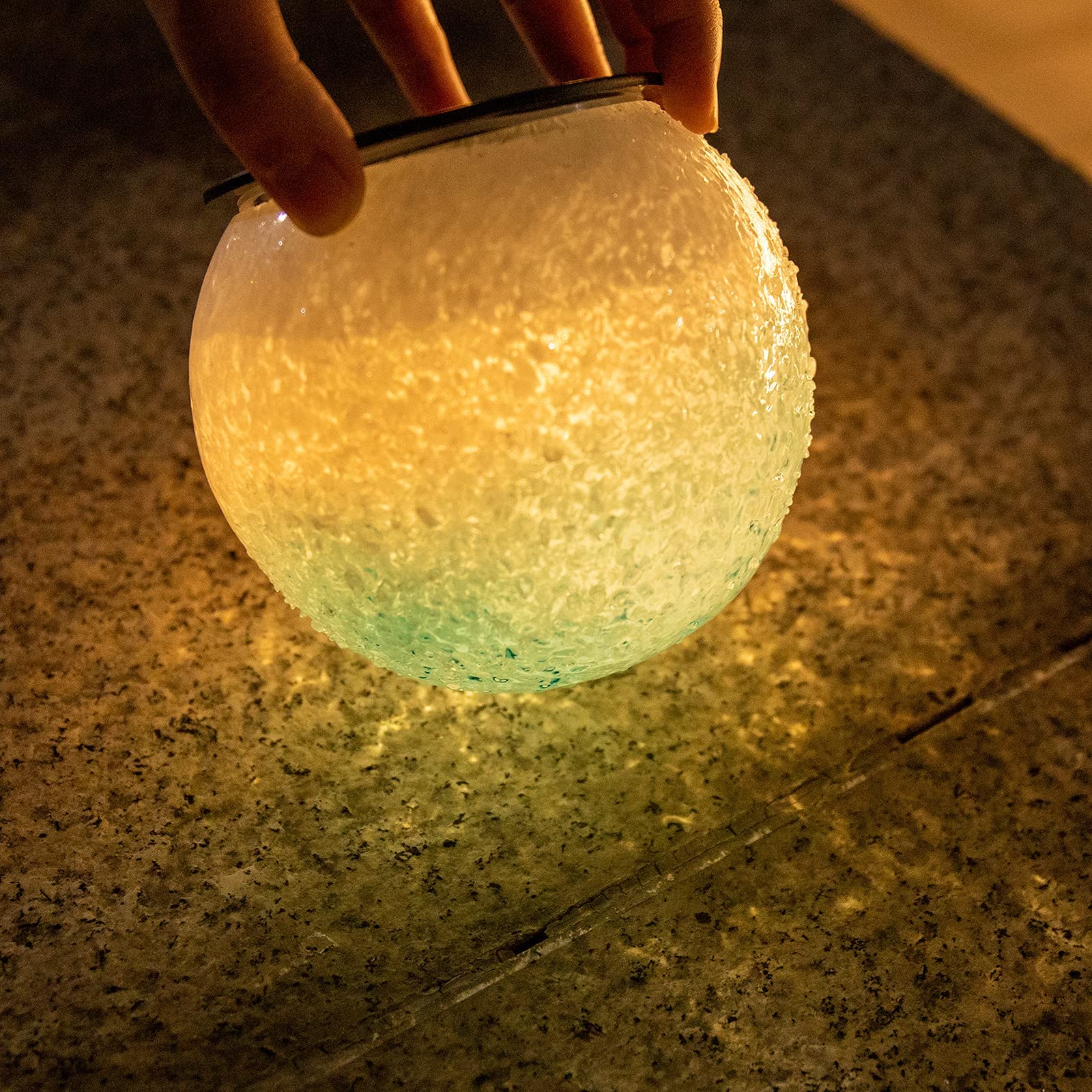 Afirst Solar Table Light - LED Glass Outdoor Table Lantern Lamps Solar Powered Hollow Projection Waterproof Globe Ball Night Lights for Garden,Patio,Yard, Party Decorations, 4x5 inch