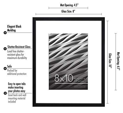 Americanflat 8x10 Picture Frame in Black - Thin Border 5x7 Picture Frame with Mat or 8x10 Frame Without Mat - Shatter Resistant Glass - Horizontal and Vertical Formats for Wall and Tabletop