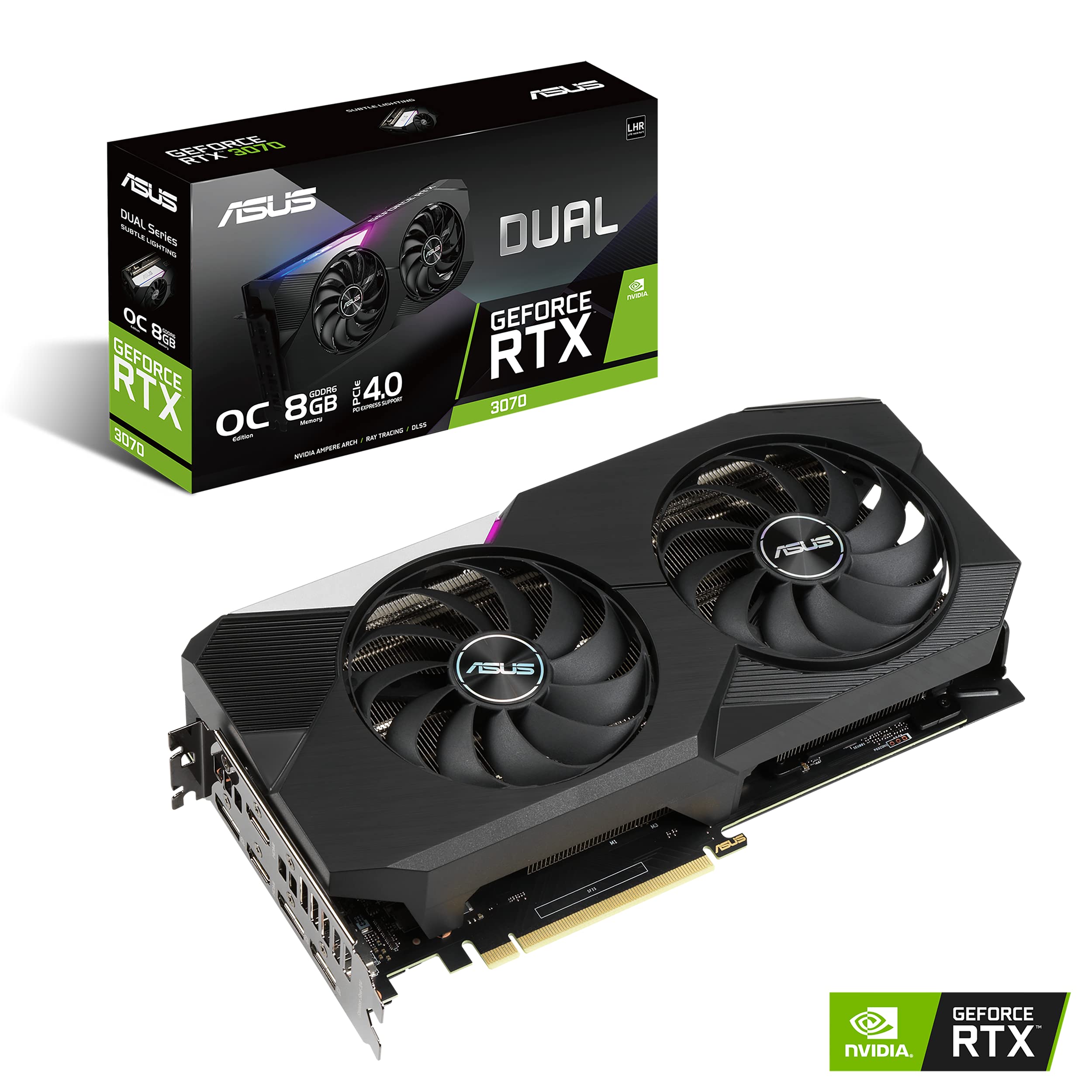 Asus Dual NVIDIA GeForce RTX 3070 V2 OC Edition Gaming Graphics Card (PCIe 4.0, 8GB GDDR6 Memory, LHR, HDMI 2.1, DisplayPort 1.4a, Axial-tech Fan Design, Dual BIOS, Protective Backplate)