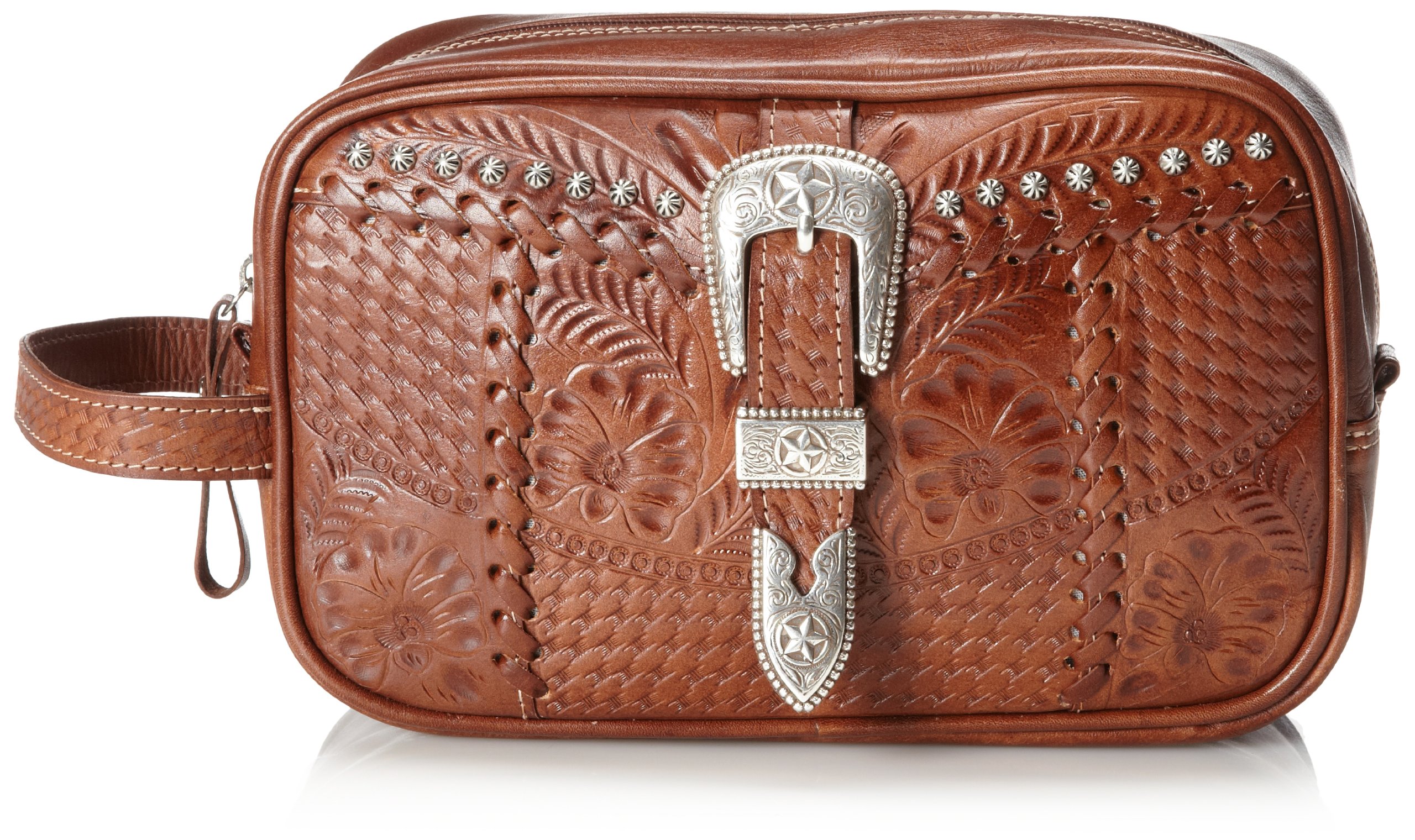 American West Leather Shave Kit/Toiletry Travel Bag - Retro Romance
