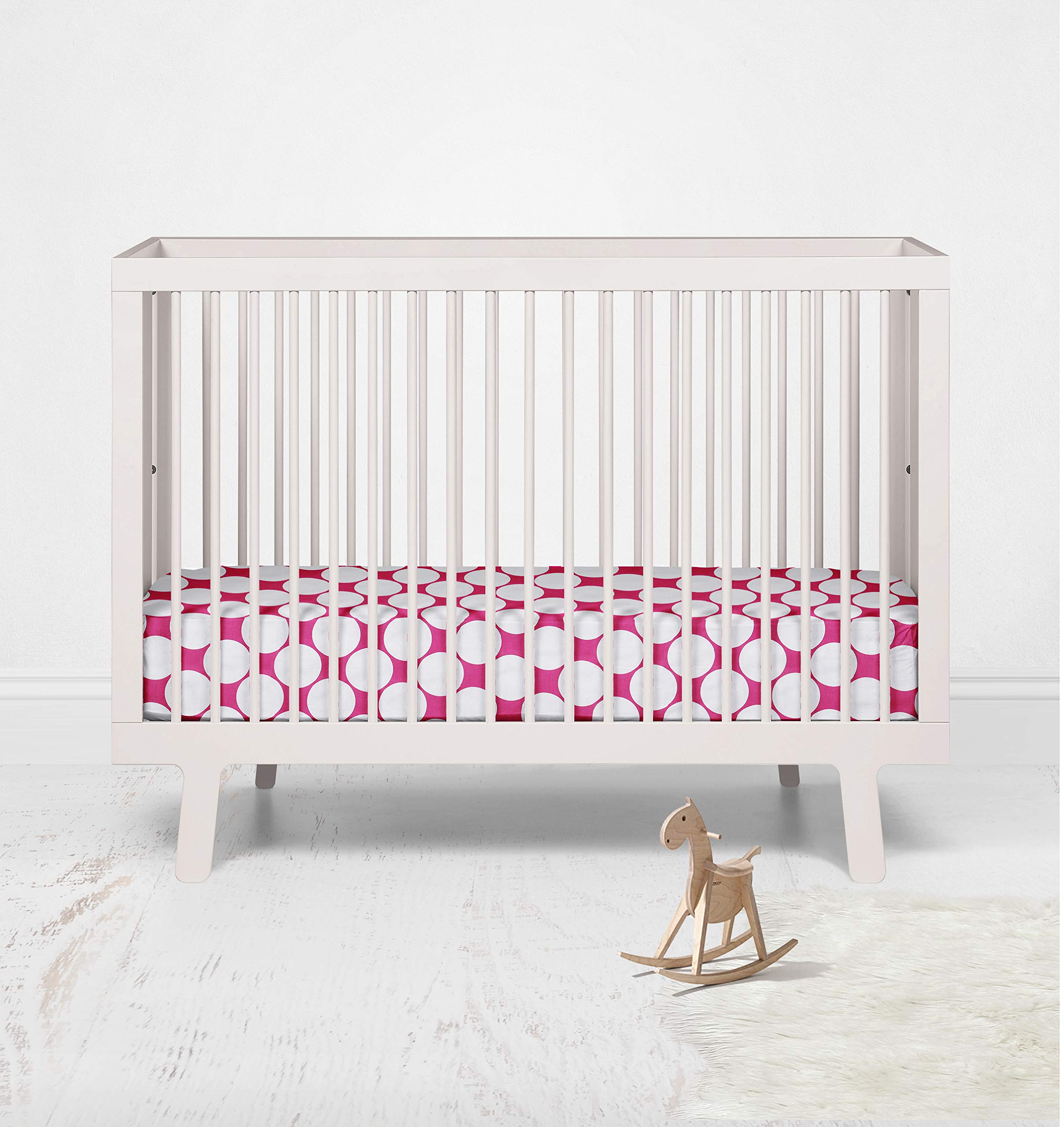Bacati - ONE Large DOTS Soft Breathable 100% Cotton Percale Baby Crib Fitted Sheet - Fits Standard 28 x 52 x 5 Crib & Toddler Mattresses (Pink/Fuchsia)