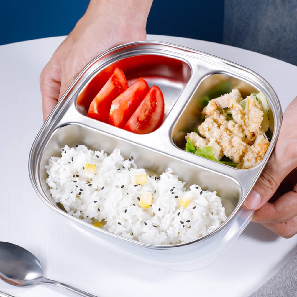 2 Pack Stainless Steel Divided Plate Small Child Plate with 3-Compartment, Portion Control Serving Platter, Mess Food Sectioned Tray for Dinner, Lunch, Cafeteria, Kids 6 inches