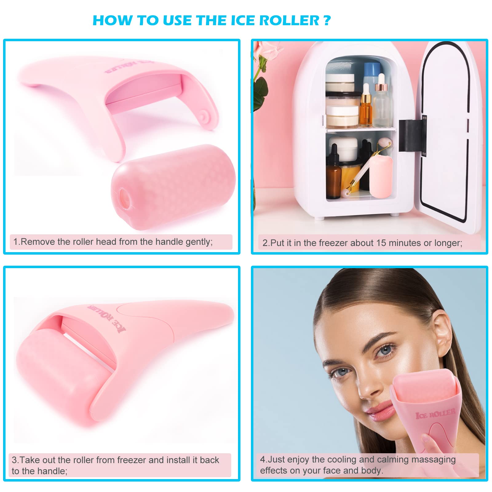 AFOUNDA Ice Rollers for Face and Eye, 2 Packs Skincare Tools, Facial Rollers for Face Wrinkles Fine Lines Puffiness Stick Massager Self Care Gifts for Men Women