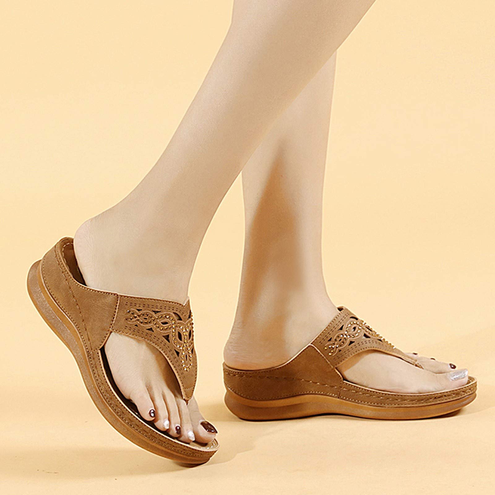 justHIGH Wedge Flip Flops for Women, Hollow Out Breathable Platform Sandals, Women Summer Wedge Sandals with Comfort Insole