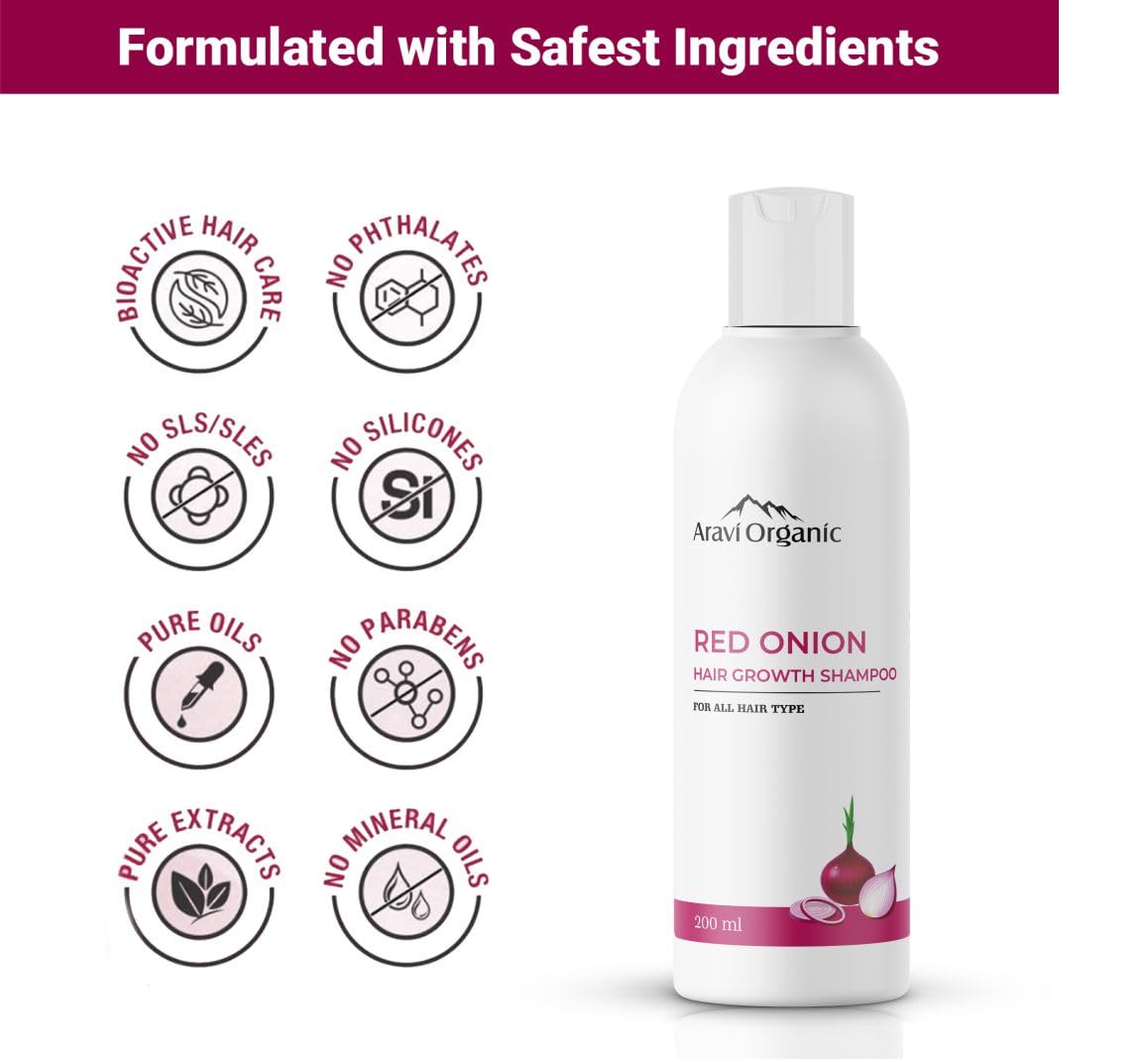 Aspiiro Natural Organic Red Onion Shampoo For Hair Fall Rescue & Hair Growth 6.7 Ounce | SLS & Paraben Free - 6.7 FL Oz / 200ml